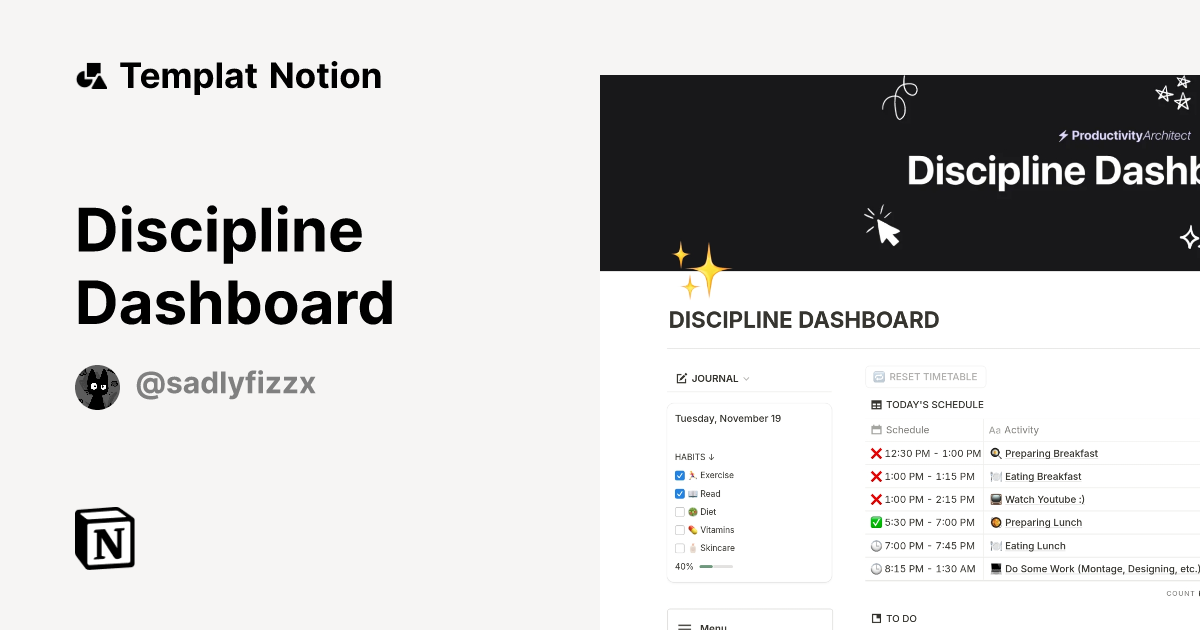 Discipline Dashboard Templat oleh Ziad Creations | Notion Marketplace