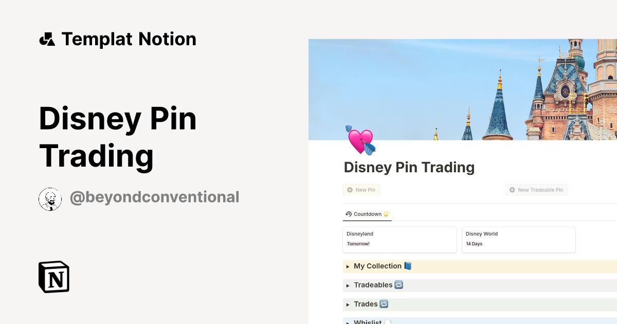 Disney Pin Trading Templat oleh BeyondConventional | Notion Marketplace