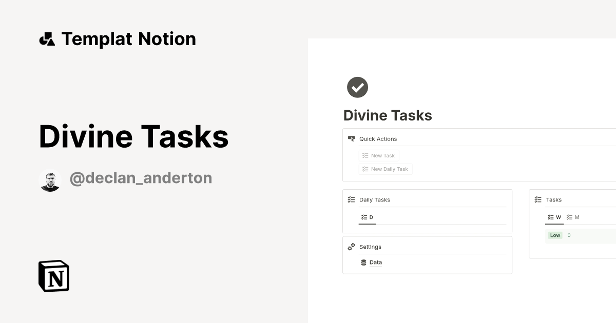 Divine Tasks Templat oleh Declan A | Notion Marketplace
