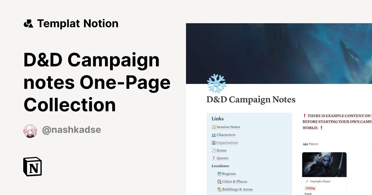 Templat D&D Campaign notes One-Page Collection | Notion Marketplace