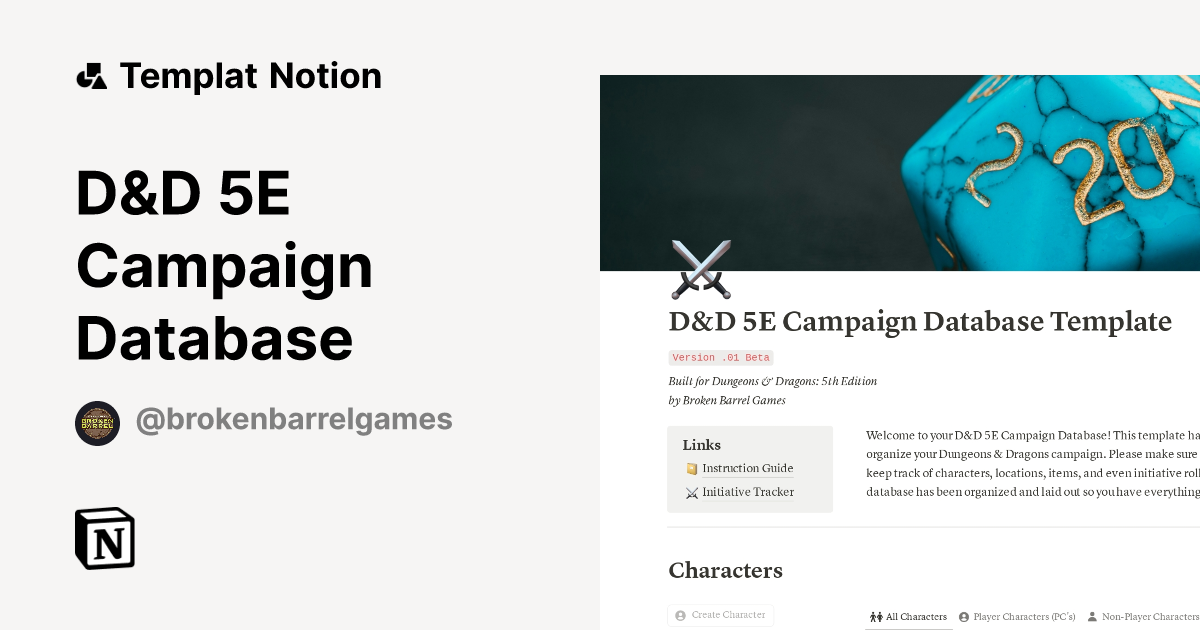 Templat D&D 5E Campaign Database | Notion Marketplace