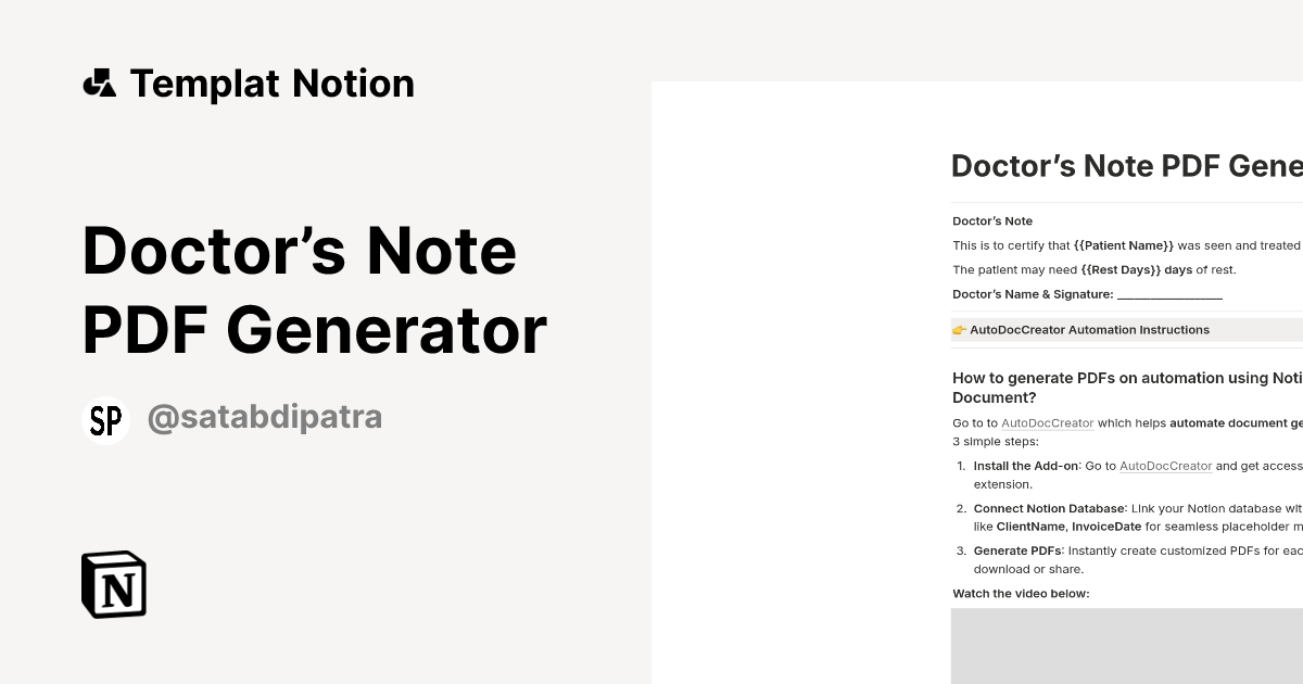 Templat Doctor’s Note PDF Generator | Notion Marketplace