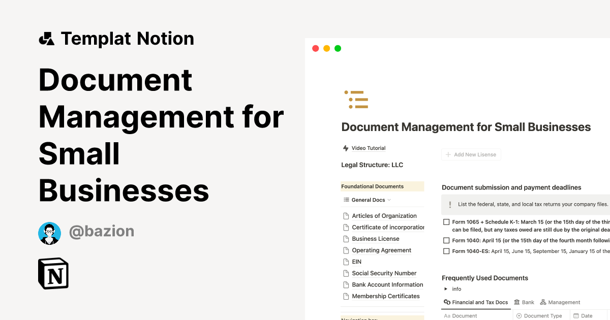 Templat Document Management for Small Businesses | Notion Marketplace