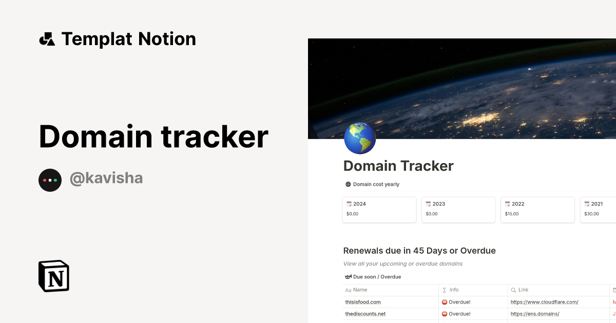 Templat Domain tracker | Notion Marketplace
