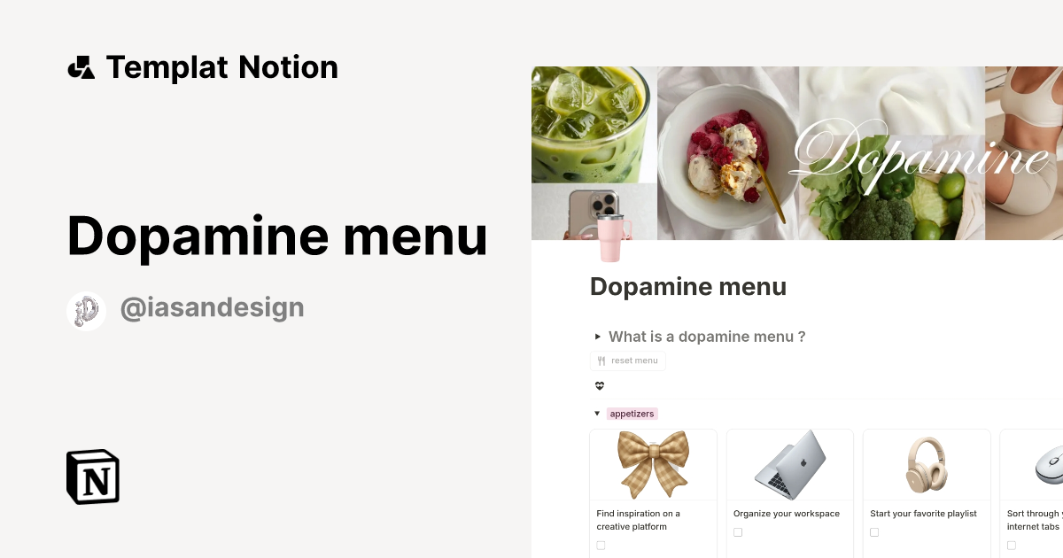 Dopamine menu Templat oleh Iasan Design | Notion Marketplace