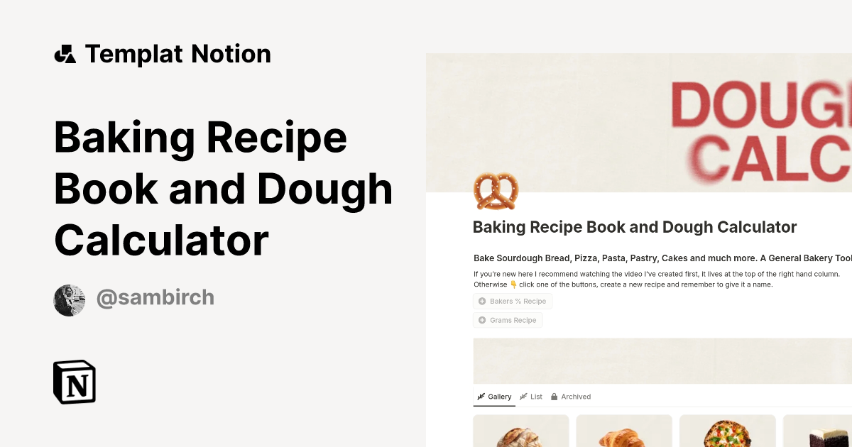 Templat Baking Recipe Book and Dough Calculator | Notion Marketplace