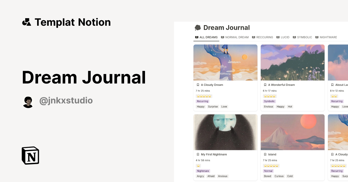 Dream Journal Templat oleh JNK Studio | Notion Marketplace
