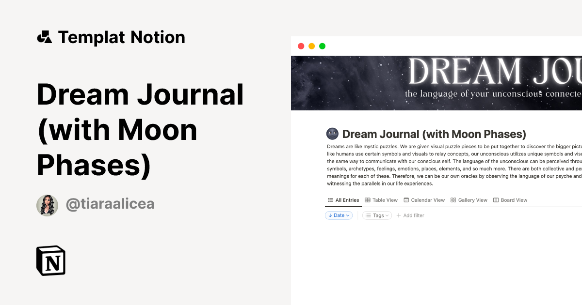 Dream Journal (with Moon Phases) Templat oleh Tiara Alicea | Notion ...