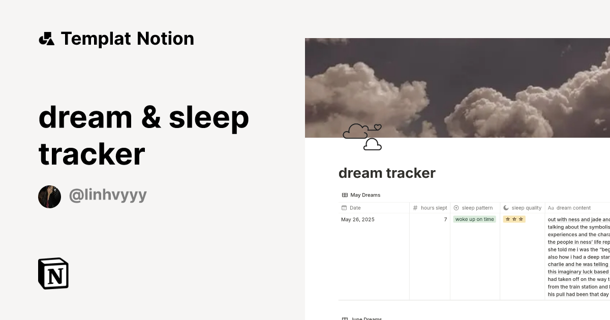 dream & sleep tracker Templat oleh linhvy | Notion Marketplace