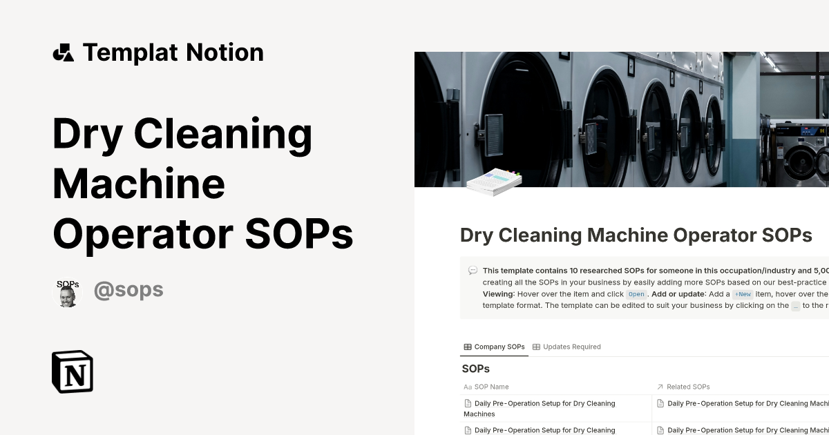 Templat Dry Cleaning Machine Operator SOPs | Notion Marketplace