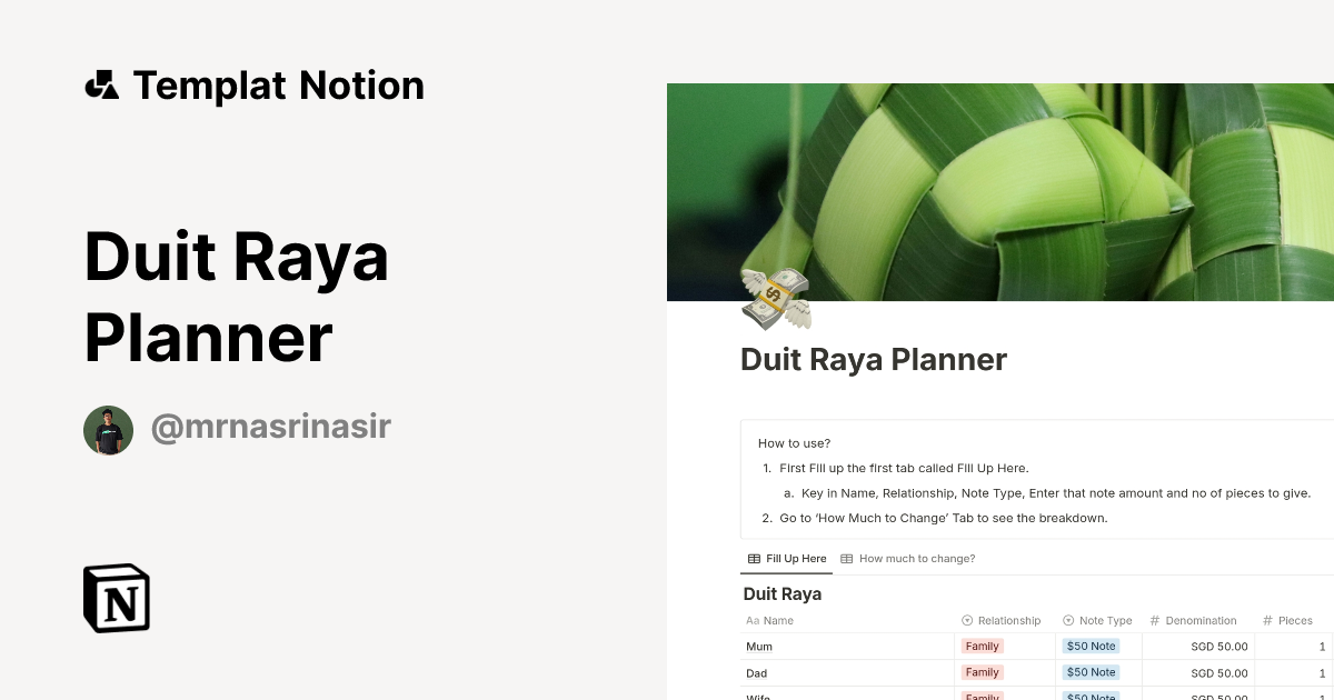 Templat Duit Raya Planner | Notion Marketplace