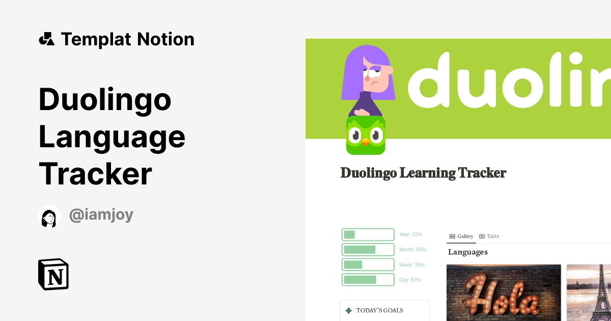 Duolingo Language Tracker Templat oleh Joy | Notion Marketplace