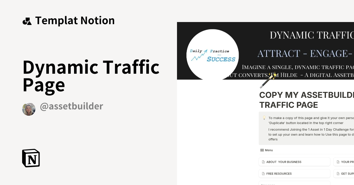 Dynamic Traffic Page Templat oleh Daily Practice For Success | Notion Marketplace