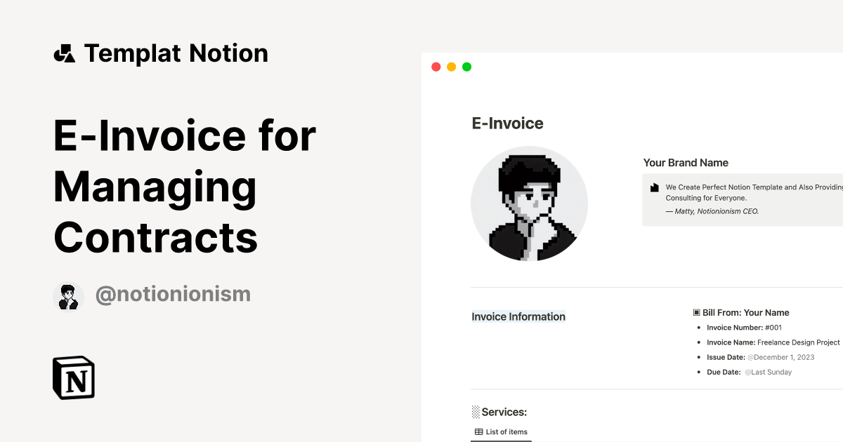 Templat E-Invoice for Managing Contracts | Notion Marketplace