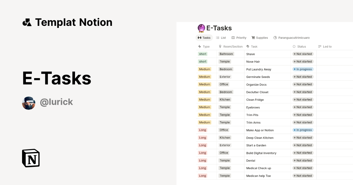 Templat E-Tasks | Notion Marketplace
