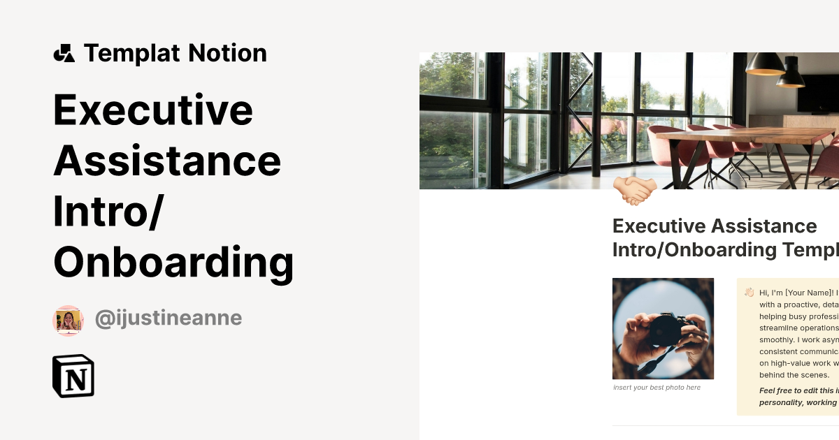 Executive Assistance Intro/Onboarding Templat oleh Justine Ignacio | Notion Marketplace