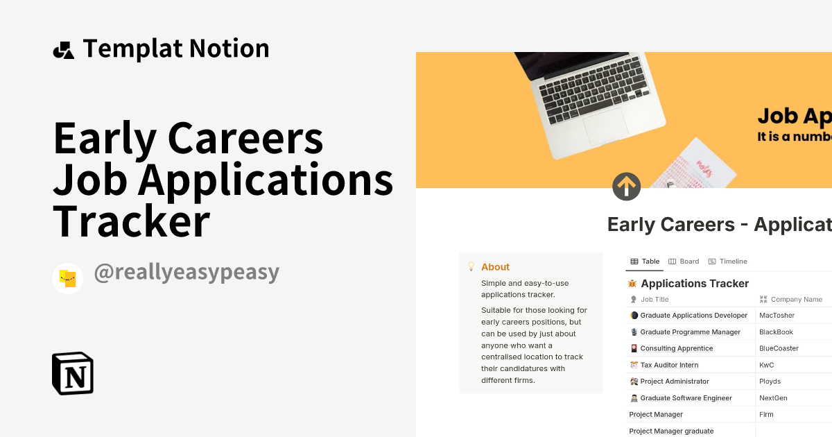 Templat Early Careers Job Applications Tracker | Notion Marketplace