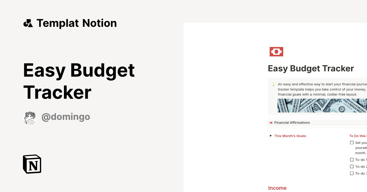 Templat Easy Budget Tracker | Notion Marketplace