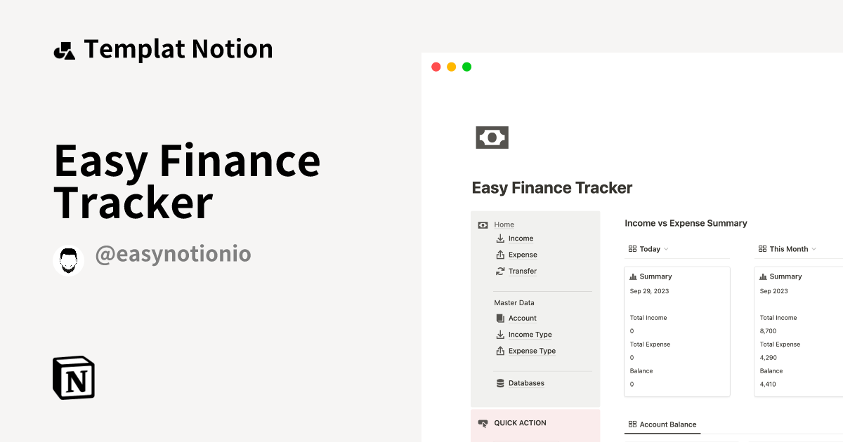 Templat Easy Finance Tracker | Notion Marketplace