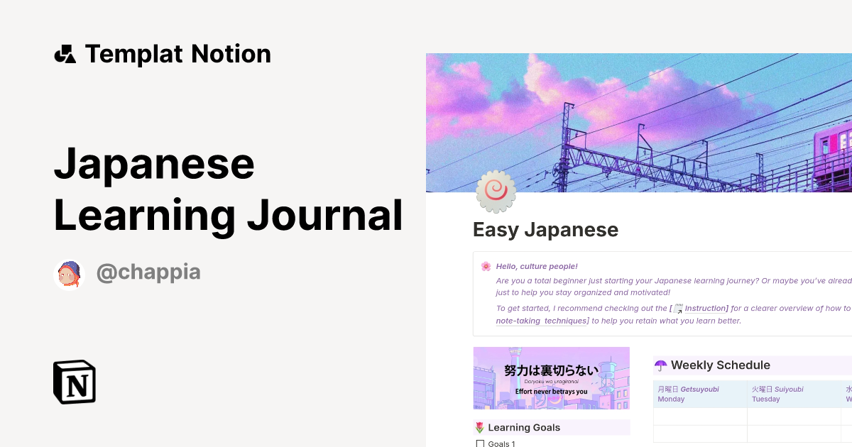 Japanese Learning Journal Templat oleh chappia | Notion Marketplace