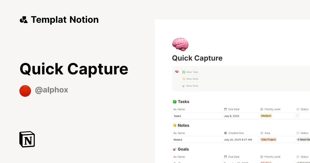 Templat Quick Capture | Notion Marketplace