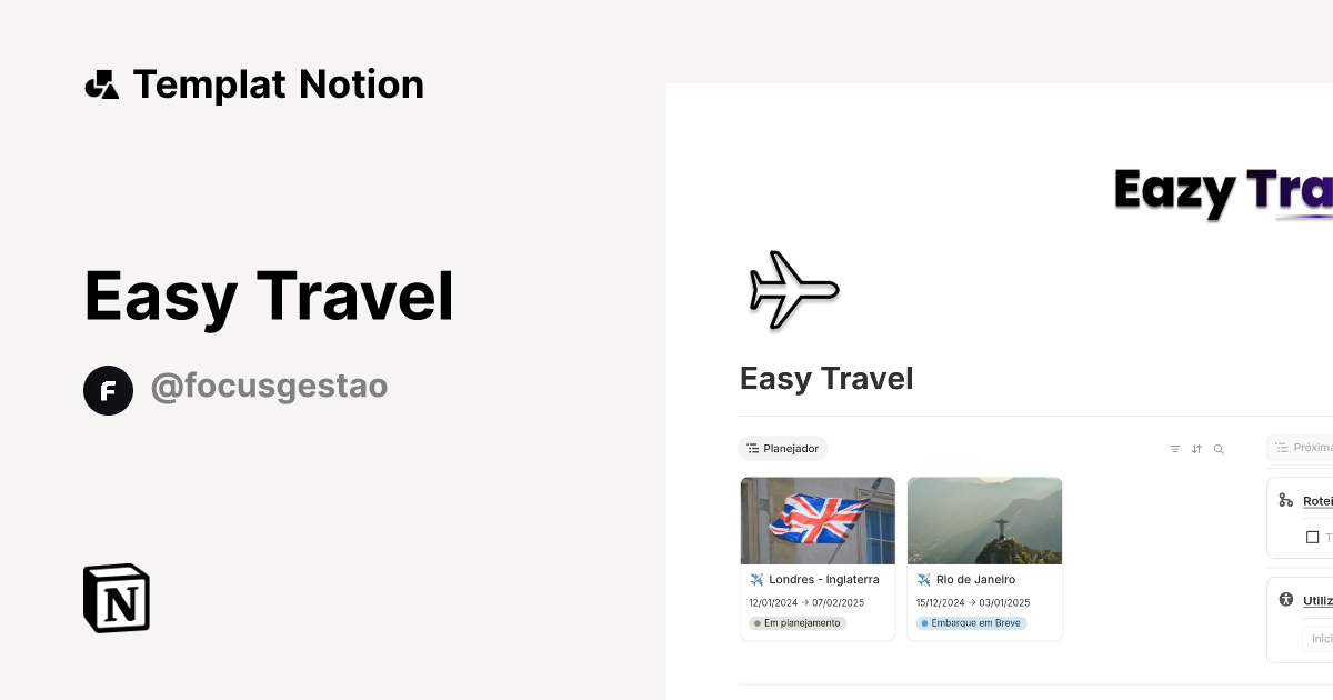 Easy Travel Templat oleh Focus - Gestão Empresarial | Notion Marketplace