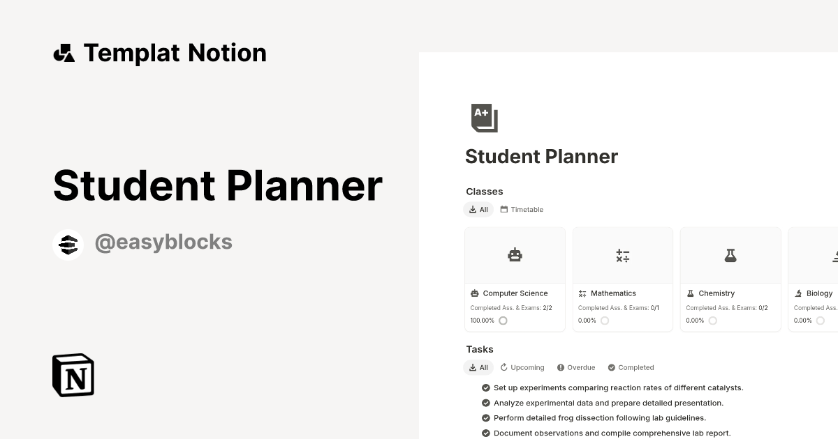 Student Planner Templat oleh EasyBlocks | Notion Marketplace