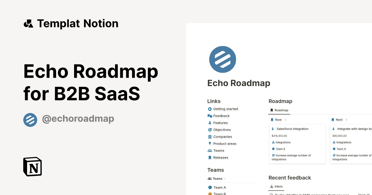 Echo Roadmap for B2B SaaS Templat oleh Echo Roadmap | Notion Marketplace