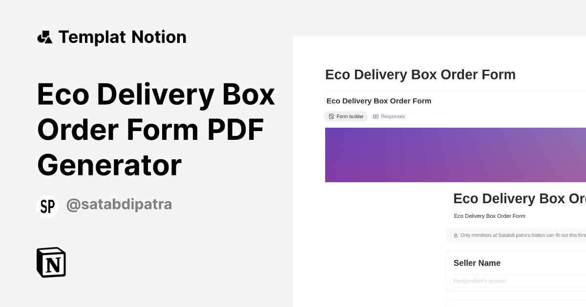Templat Eco Delivery Box Order Form PDF Generator | Notion Marketplace