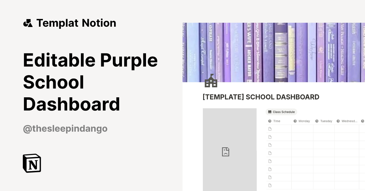 Templat Editable Purple School Dashboard | Notion Marketplace