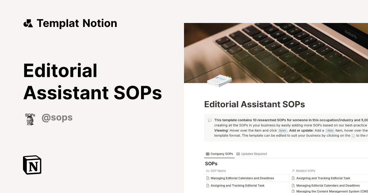 Editorial Assistant SOPs Templat oleh SOPs | Notion Marketplace