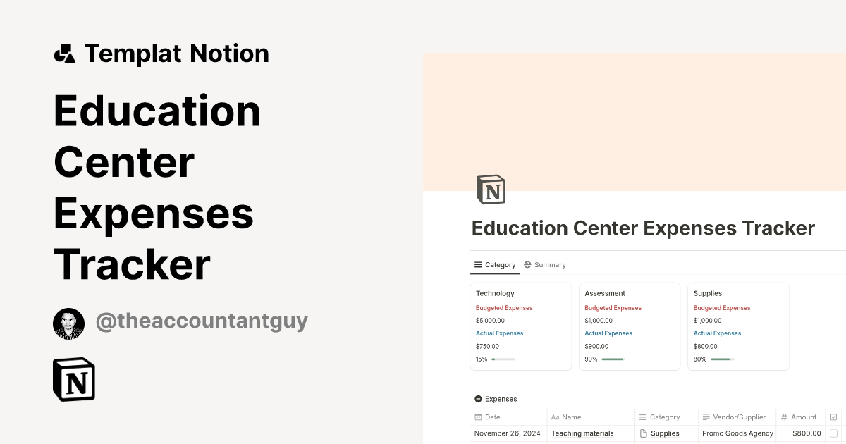 Education Center Expenses Tracker Templat oleh theaccountantguy ...