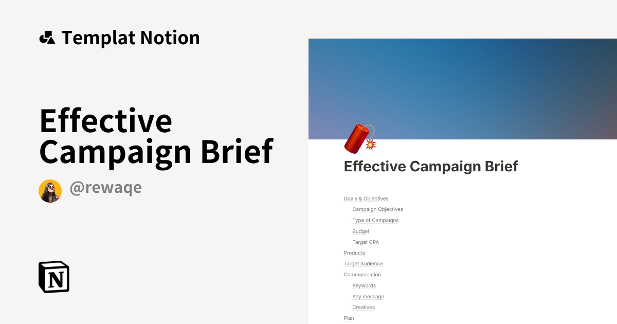 Effective Campaign Brief Templat oleh Rewaqe | Notion Marketplace