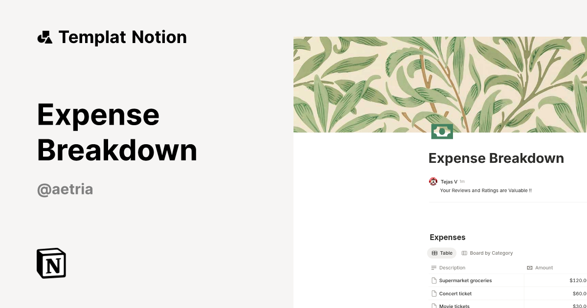Expense Breakdown Templat oleh OPSFORGE | Notion Marketplace