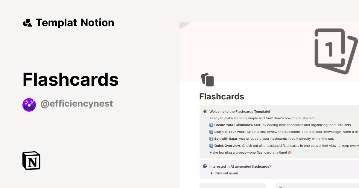 Flashcards Templat oleh EfficiencyNest | Notion Marketplace