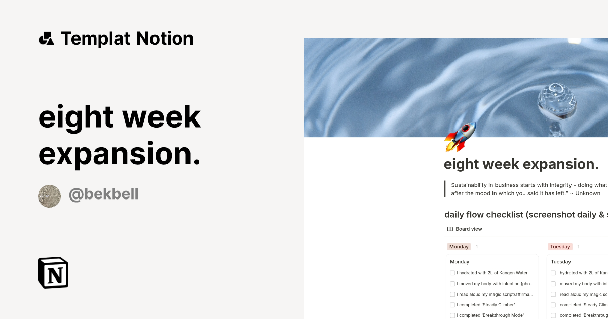 eight week expansion. Templat oleh Bek Bell | Notion Marketplace