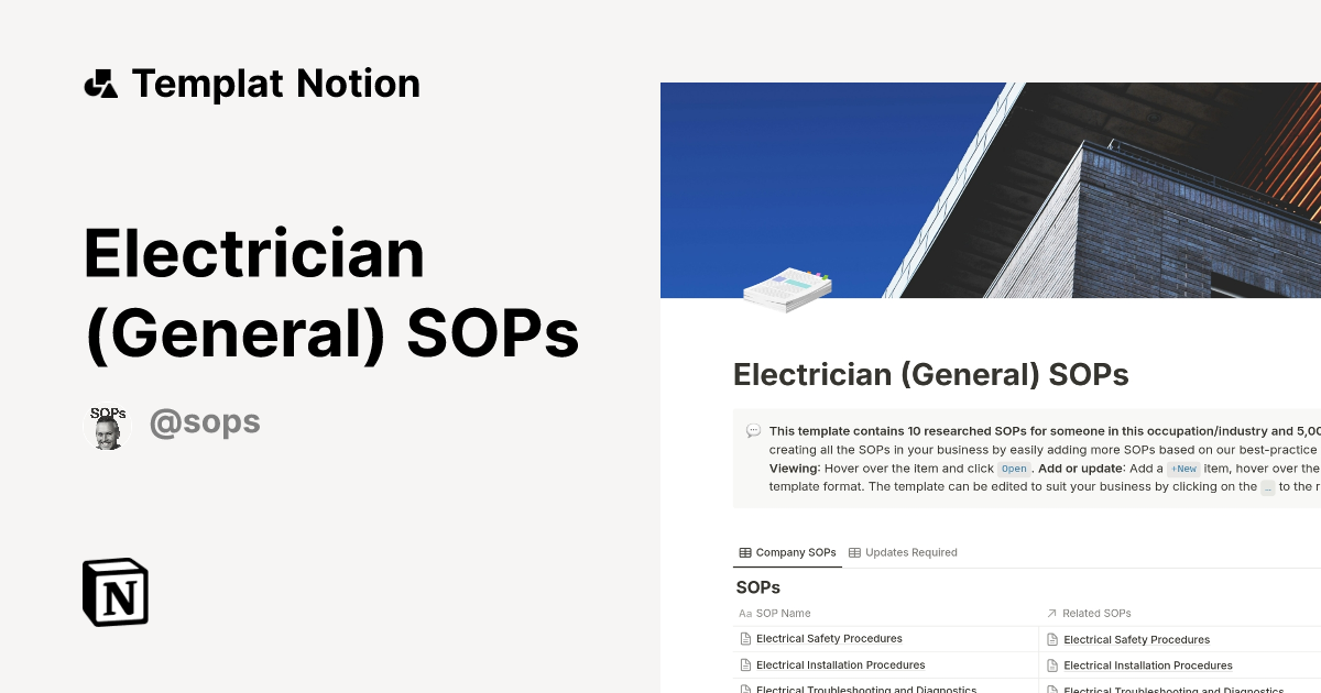 Electrician (General) SOPs Templat oleh SOPs | Notion Marketplace