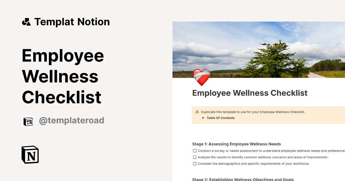 Employee Wellness Checklist Templat oleh Template Road | Notion Marketplace