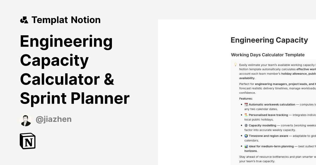 Templat Engineering Capacity Calculator & Sprint Planner | Notion ...