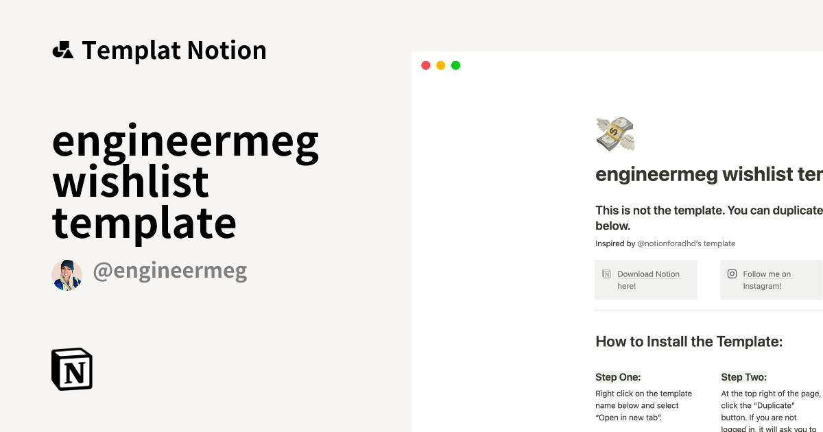 Templat engineermeg wishlist template | Notion Marketplace