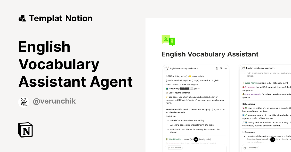 Templat English Vocabulary Assistant Agent | Notion Marketplace