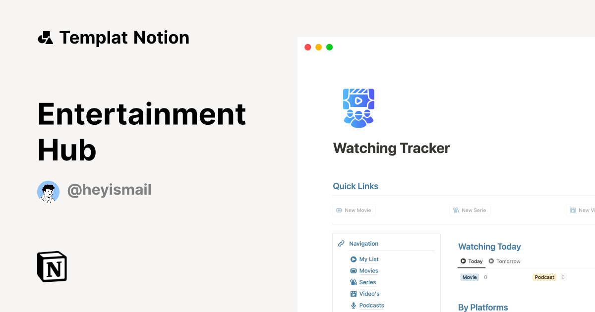 Entertainment Hub Templat oleh heyismail | Notion Marketplace