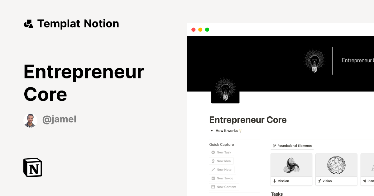 Templat Entrepreneur Core | Notion Marketplace