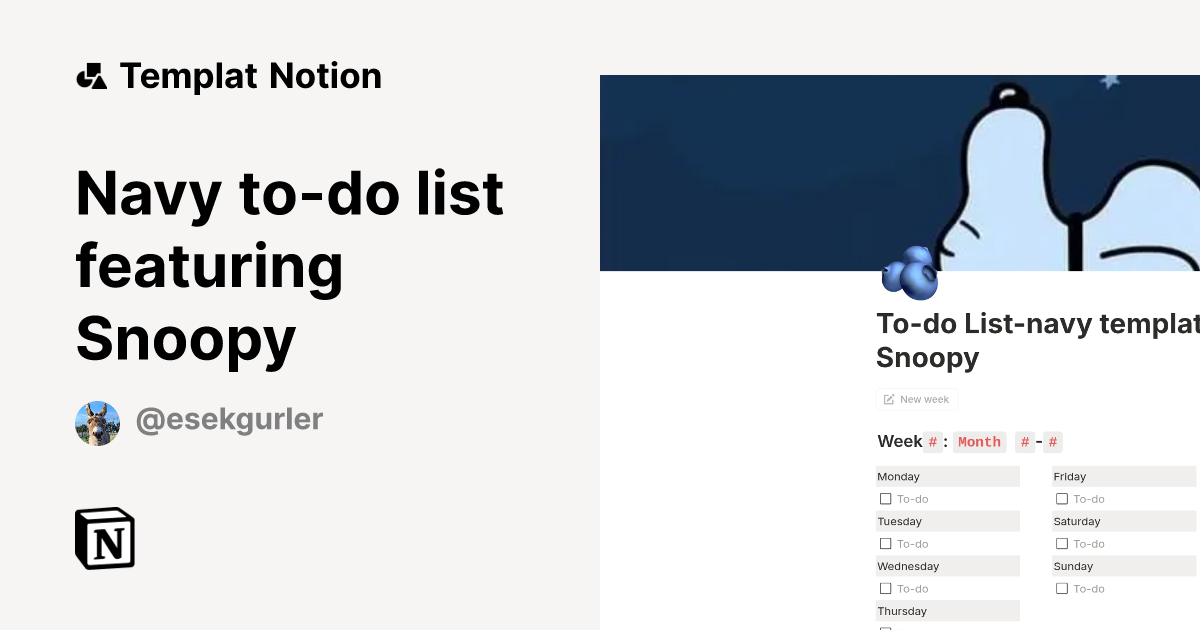 Navy to-do list featuring Snoopy Templat oleh Eşekgürler | Notion ...