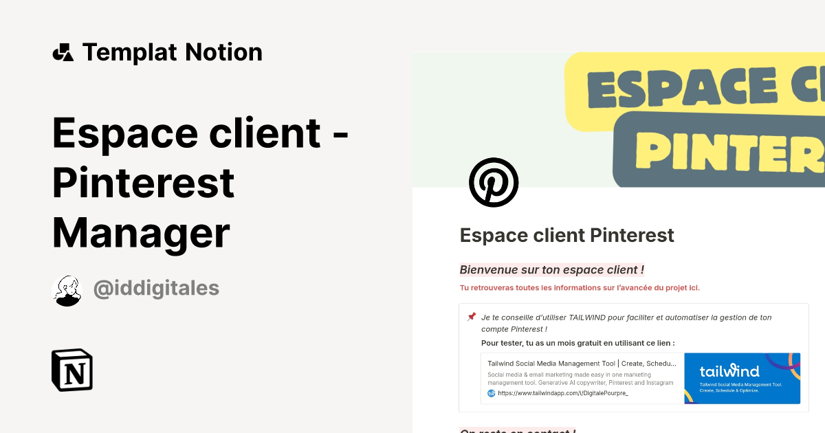 Templat Espace client - Pinterest Manager | Notion Marketplace