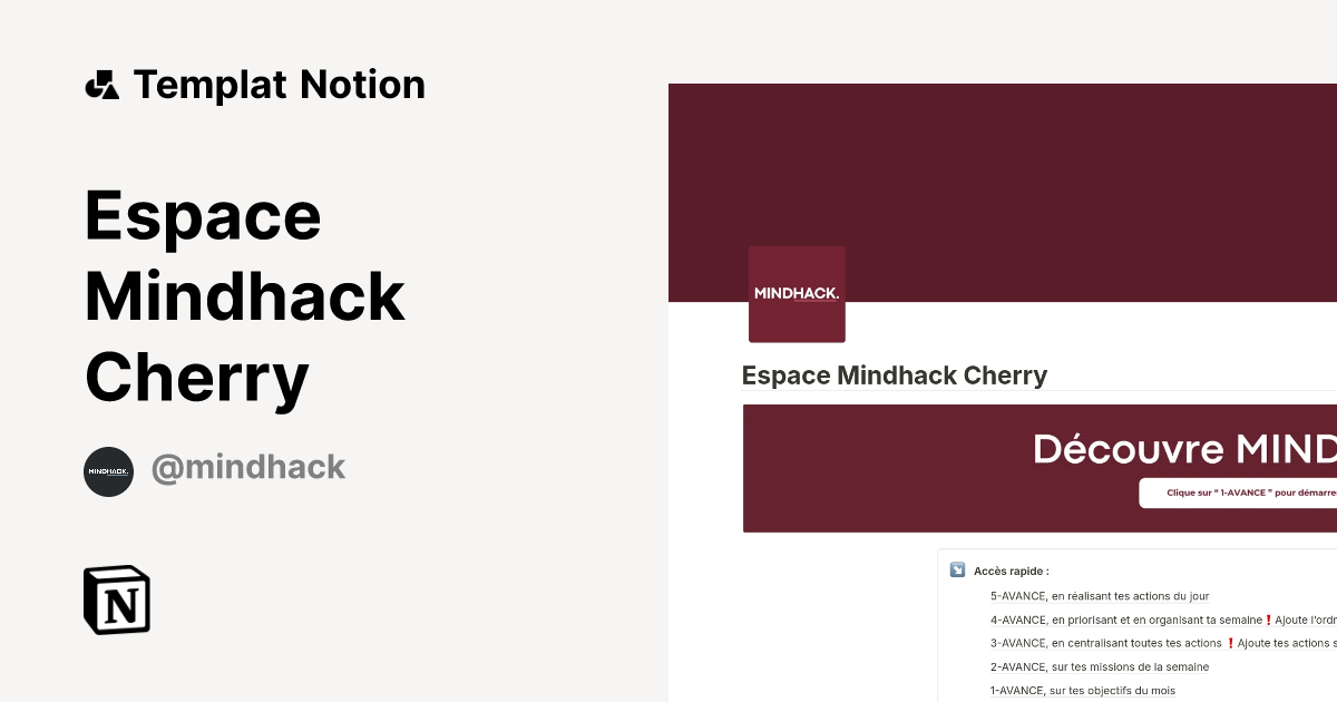 Templat Espace Mindhack Cherry | Notion Marketplace