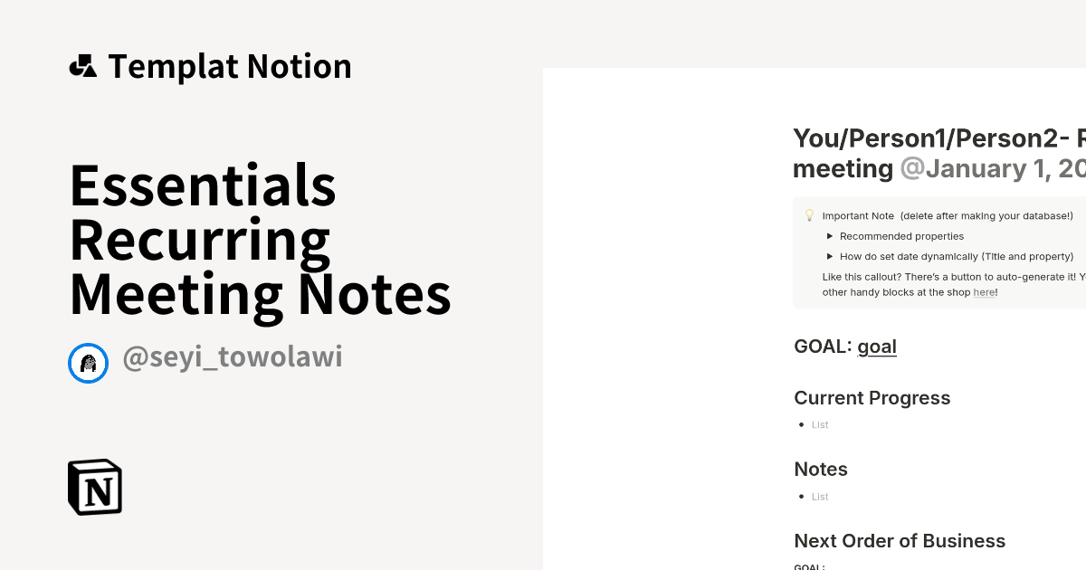 Essentials Recurring Meeting Notes Templat oleh Seyi Towolawi | Notion ...