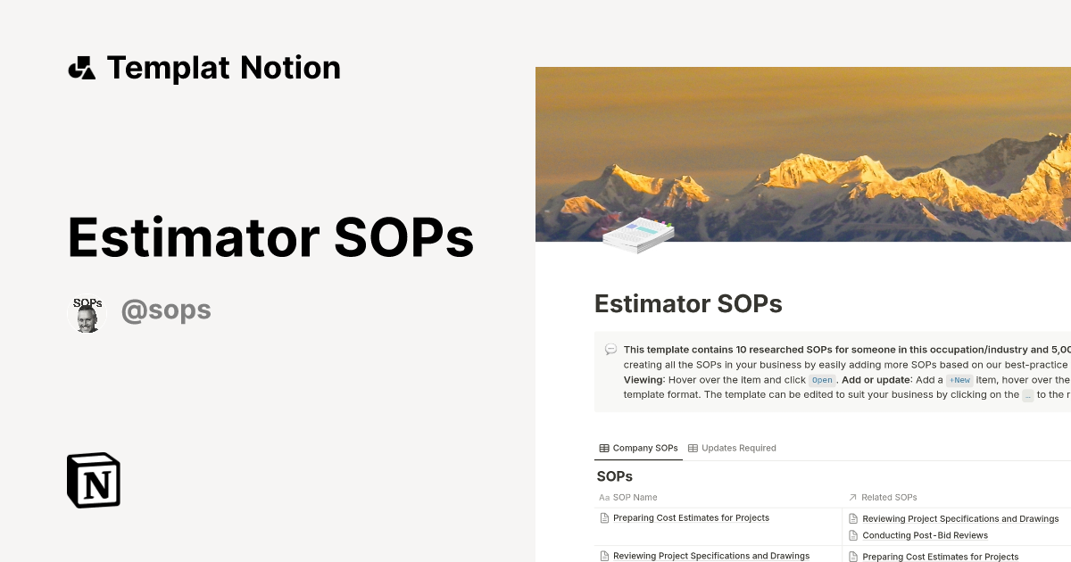 Templat Estimator SOPs | Notion Marketplace