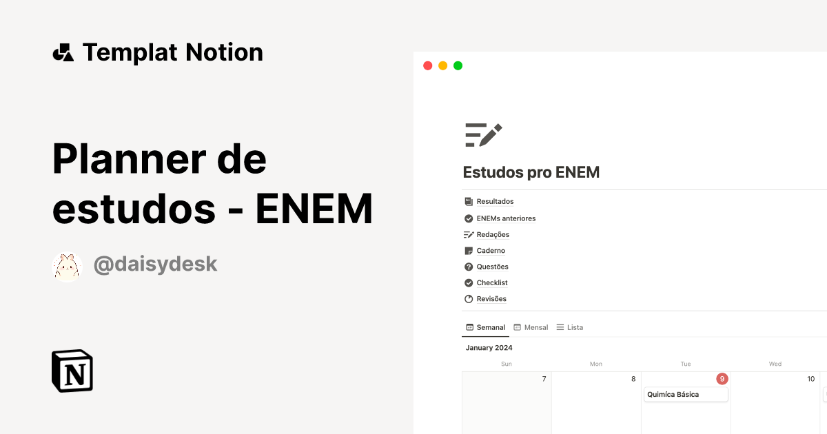Templat Planner de estudos - ENEM | Notion Marketplace