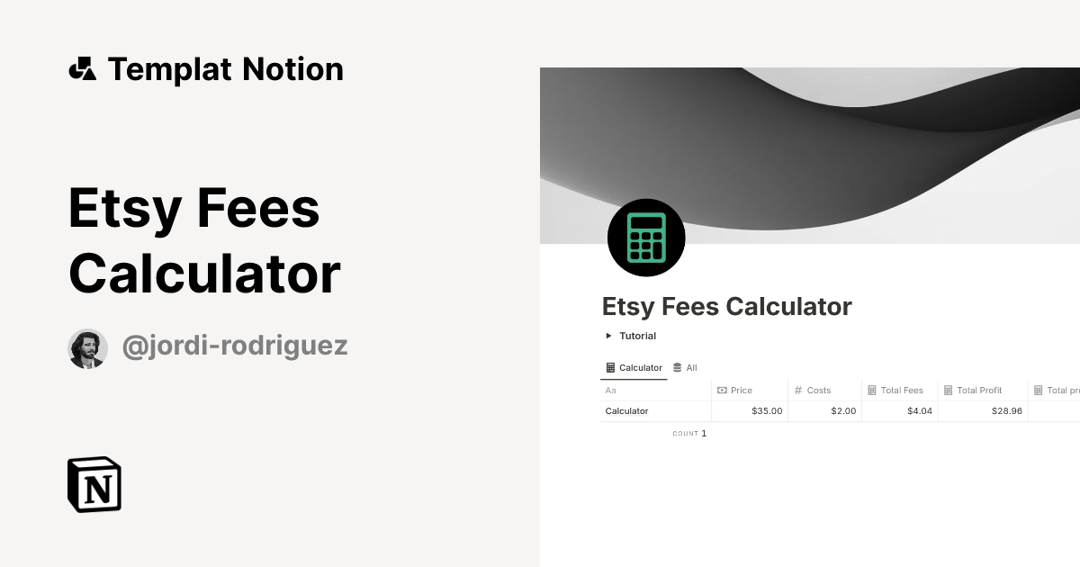 Etsy Fees Calculator Templat oleh Jordi Rodriguez | Notion Marketplace